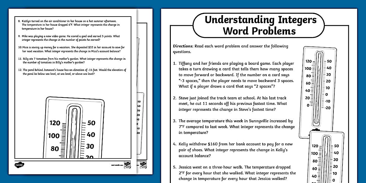 Sixth Grade Understanding Integers Word Problems - Twinkl