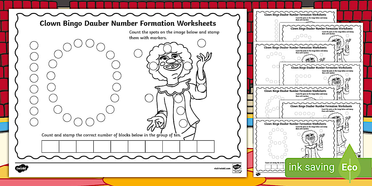 Clown Bingo Dauber Number Formation Worksheets | Twinkl KS1