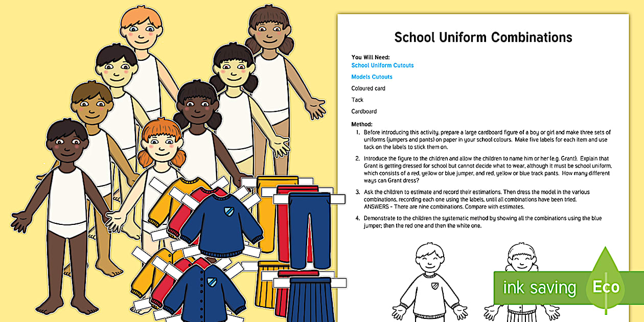School Uniform Combinations Activity (teacher made) - Twinkl