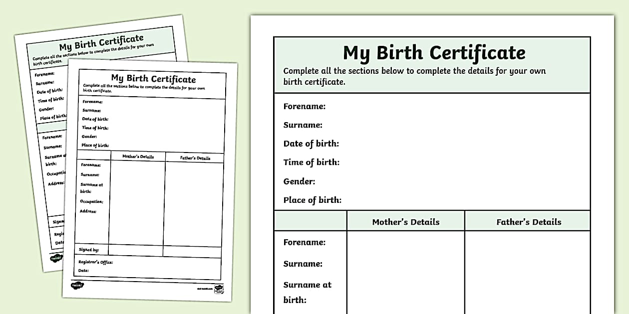 Birth Certificate Writing Template (Teacher-Made) - Twinkl