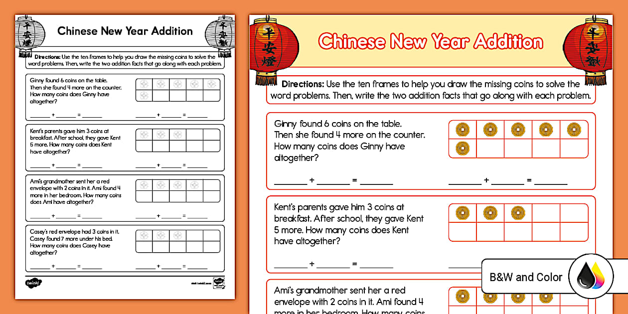 Chinese New Year Addition Word Problems with 10 Frames