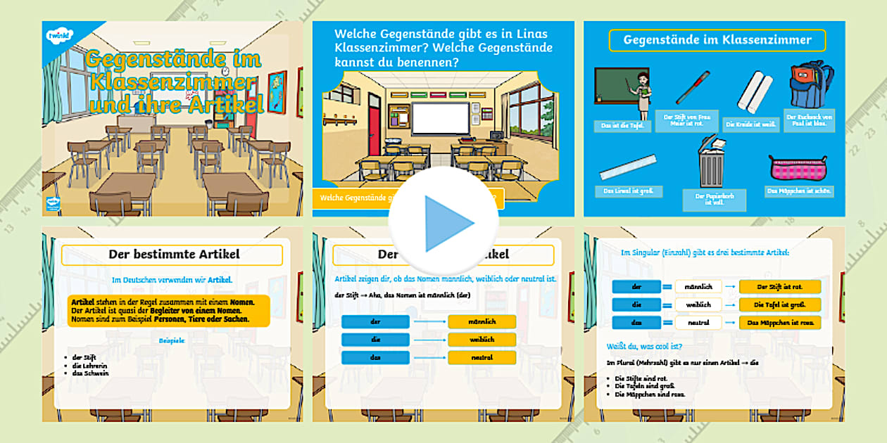 Gegenstände im Klassenzimmer und ihre Artikel - PowerPoint
