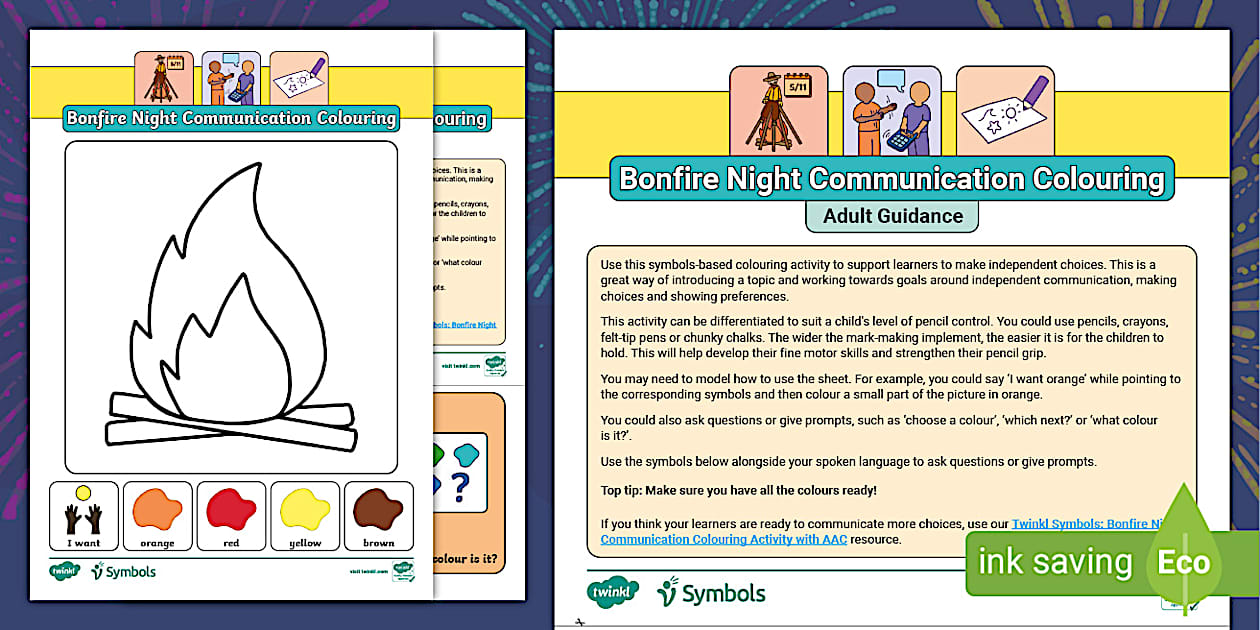 Twinkl Symbols: Bonfire Night Communication Colouring Activity