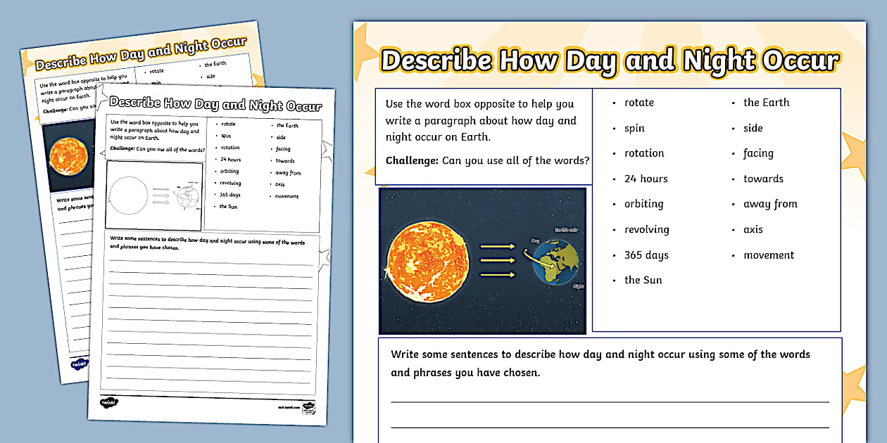 Describe How Day and Night Occur Worksheet