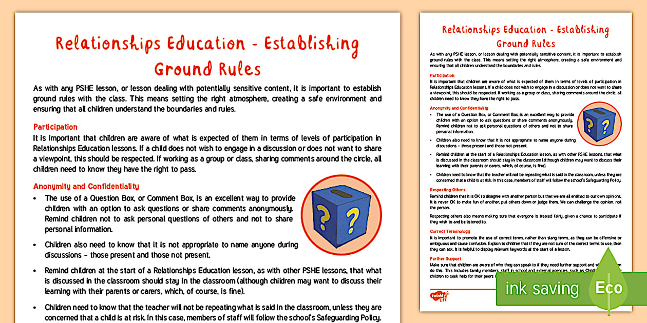 Relationships Education - Establishing Ground Rules - Adult Guidance
