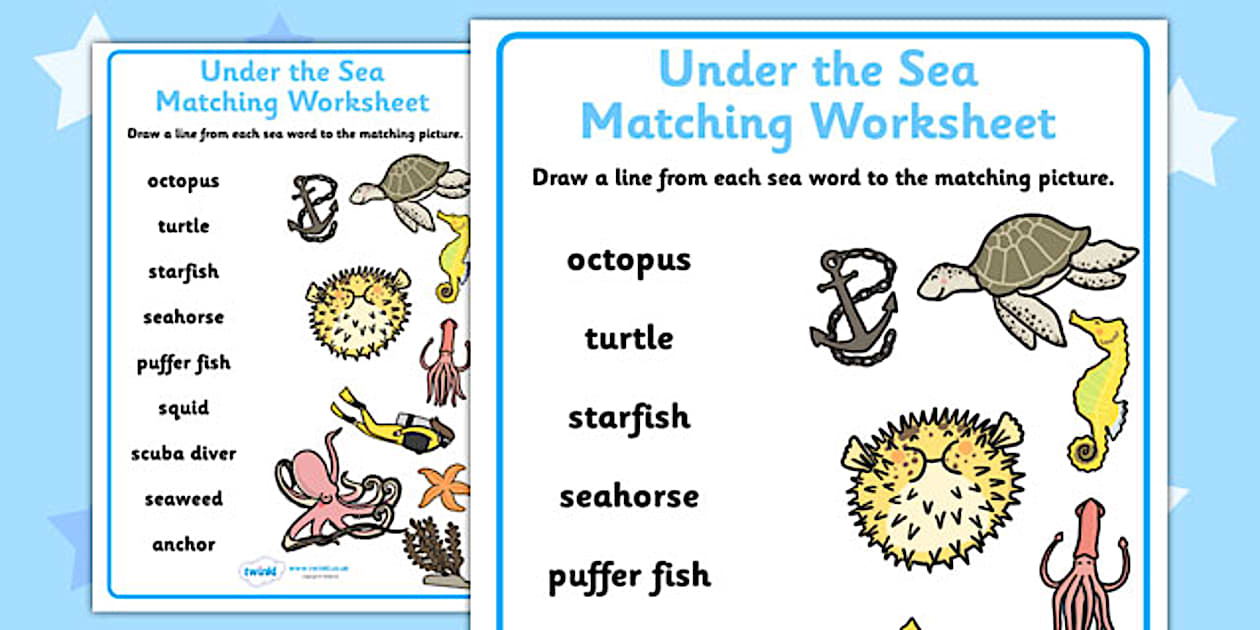 Editable Under the Sea Differentiated Word and Picture Matching Worksheet
