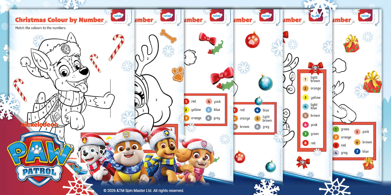 👉 PAW Patrol: Christmas Colour by Number