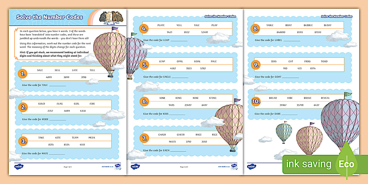 Year 5-6 Puzzles: Solve the Number Codes (teacher made)