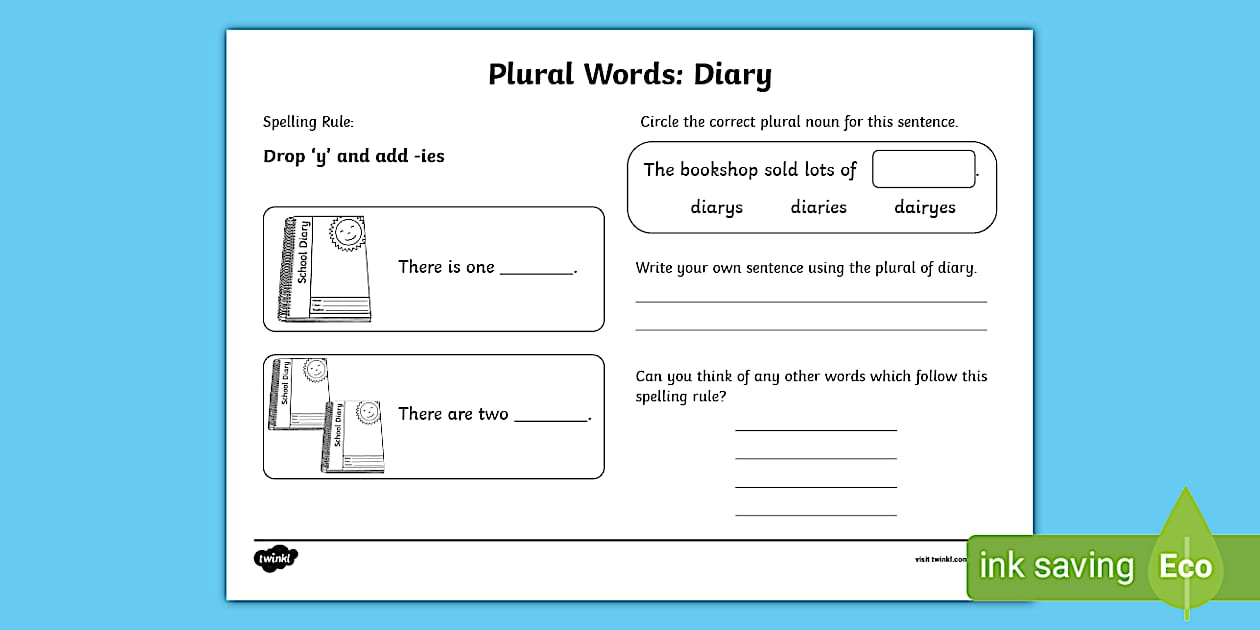 Plural Words - Diary Worksheet (teacher made) - Twinkl
