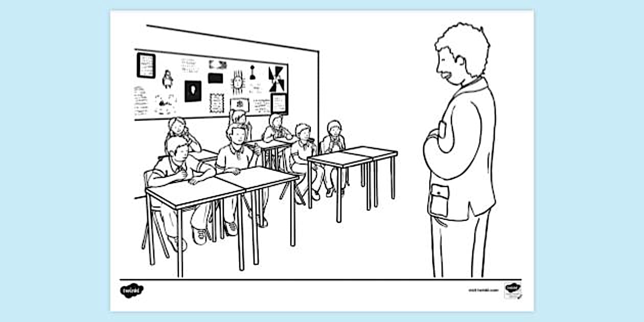 Children in Class Thumbs-Up Colouring | Colouring Sheets