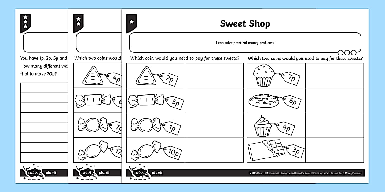 Lower Ability Sweet Shop Differentiated Worksheets - Twinkl