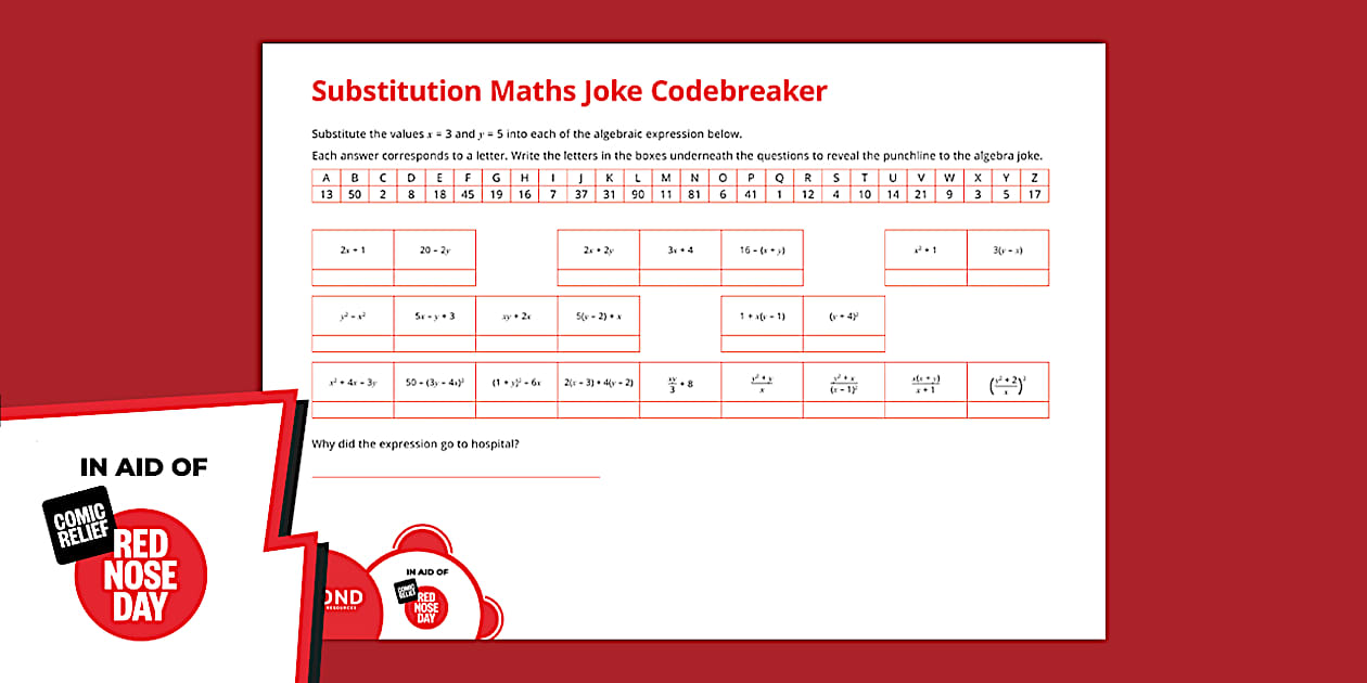FREE! - 👉 Comic Relief: Substitution Maths Joke - Twinkl