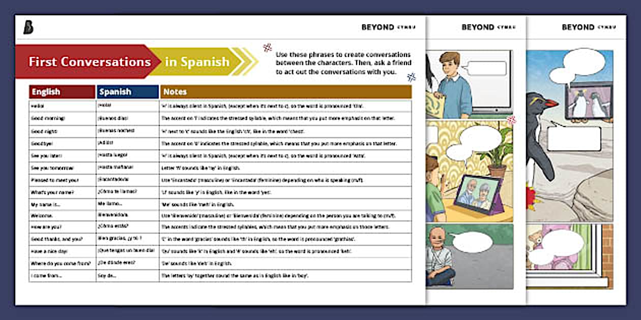 First Conversations in Spanish Comic Strips (teacher made)