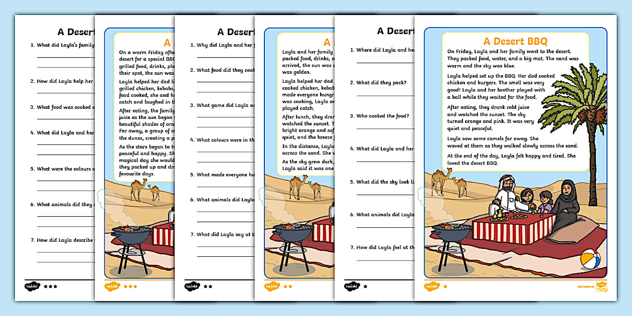A Desert Barbeque KS1 Differentiated Reading Comprehension