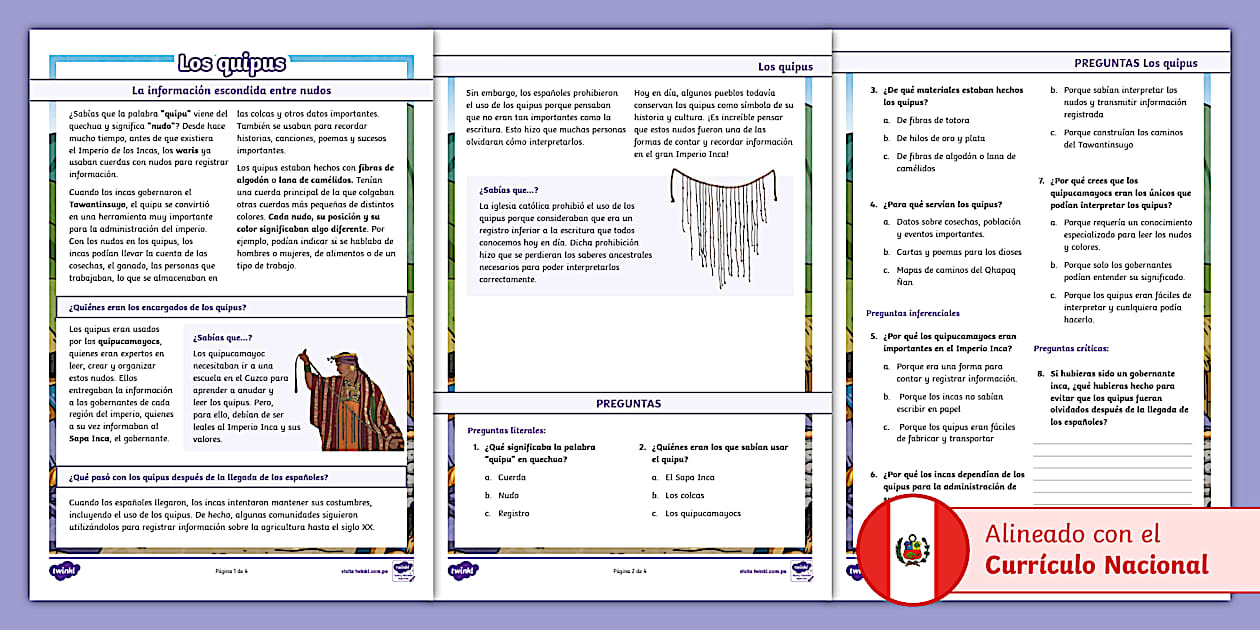 Comprensión lectora: Los quipus (teacher made) - Twinkl