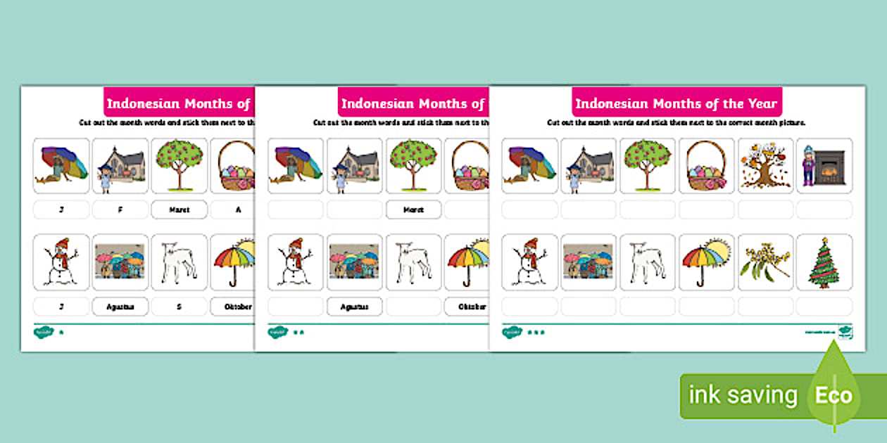 Months of the Year Cut and Stick Differentiated Worksheets Indonesian
