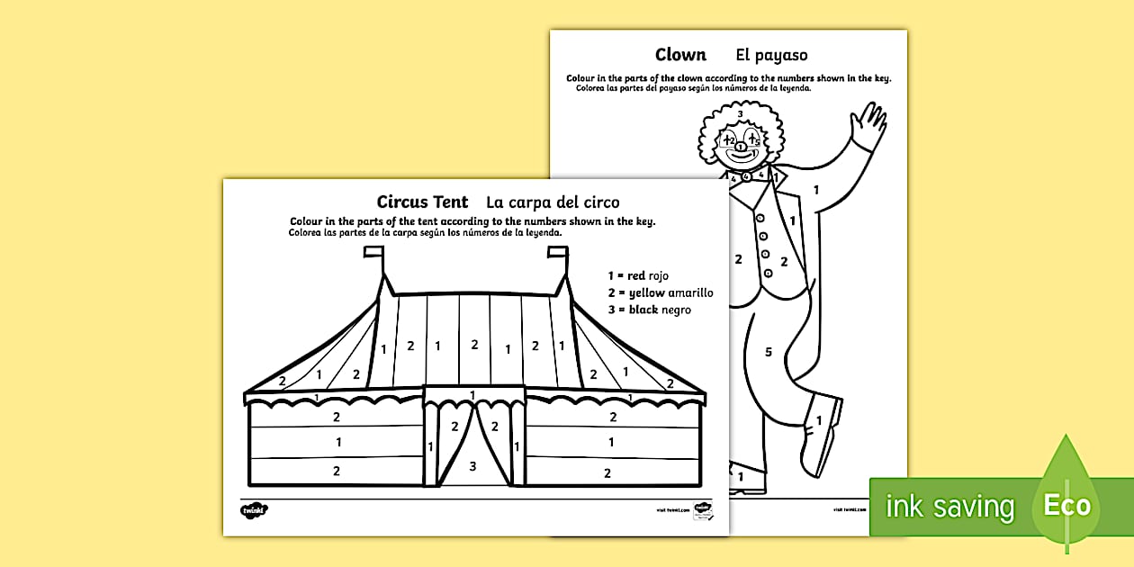 Circus Color by Number English/Spanish (Teacher-Made)