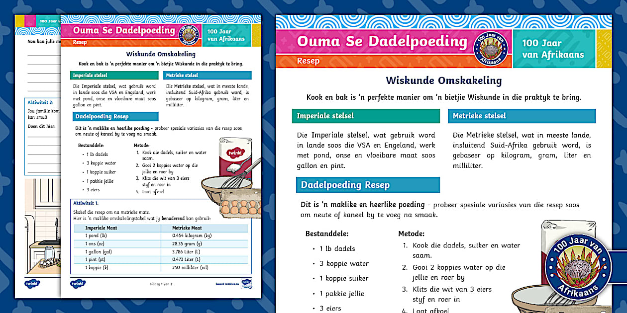 Ouma Se Dadelpoeding Resep (teacher made) - Twinkl