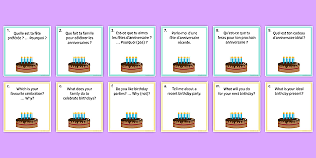 Black and White Customs and Festivals Question Pair Cards French