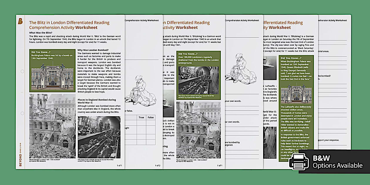 The Blitz in London Differentiated Reading Comprehension Activity