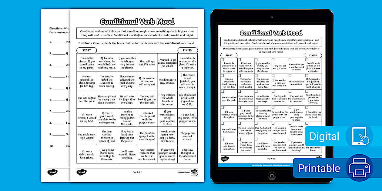 Conditional Verb Mood Activity for 6th-8th Grade - Twinkl