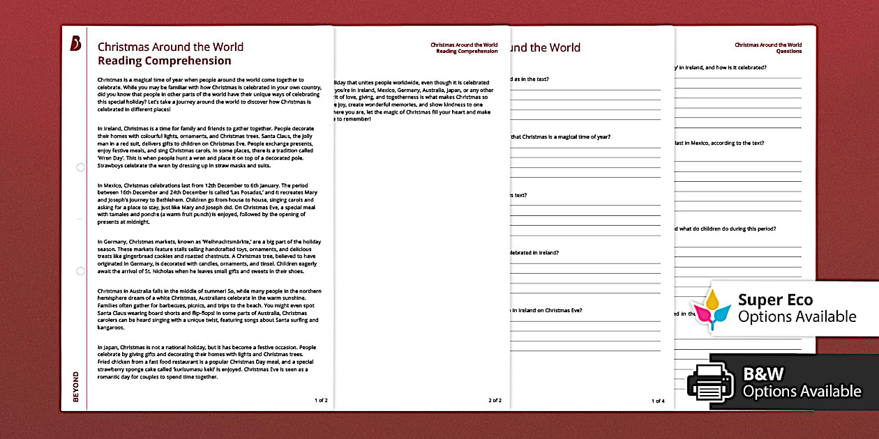 Christmas around the World Reading Comprehension