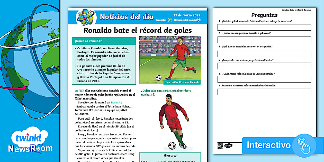 Noticias del día: Ronaldo bate el récord de goles - Twinkl