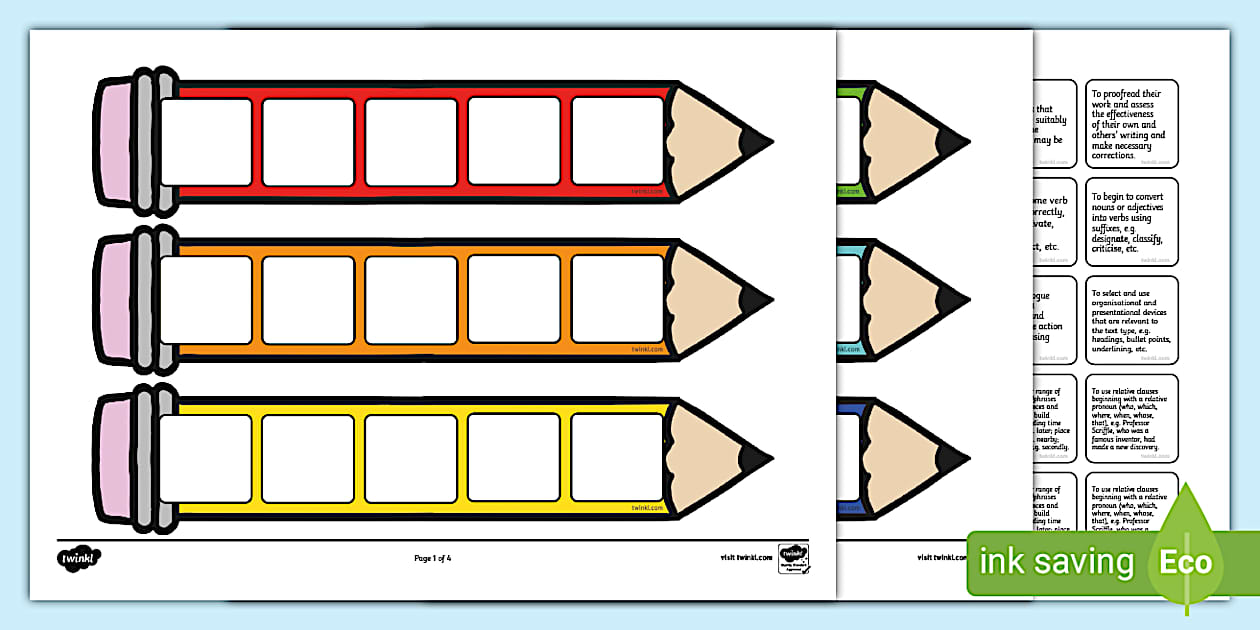 Year 5 Writing Checklist Editable Pencil Cards - Twinkl