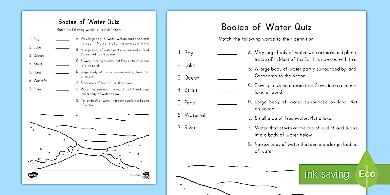 Second Grade Bodies of Water Quiz (professor feito) - Twinkl