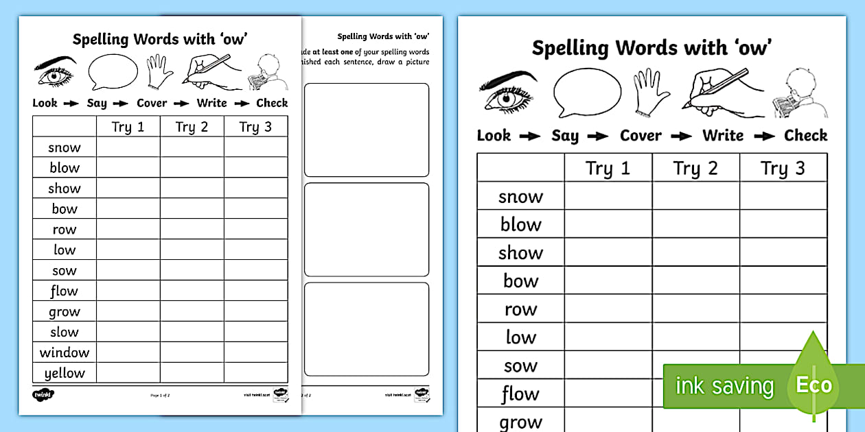 'ow' Spelling List Worksheets-Scottish - Twinkl