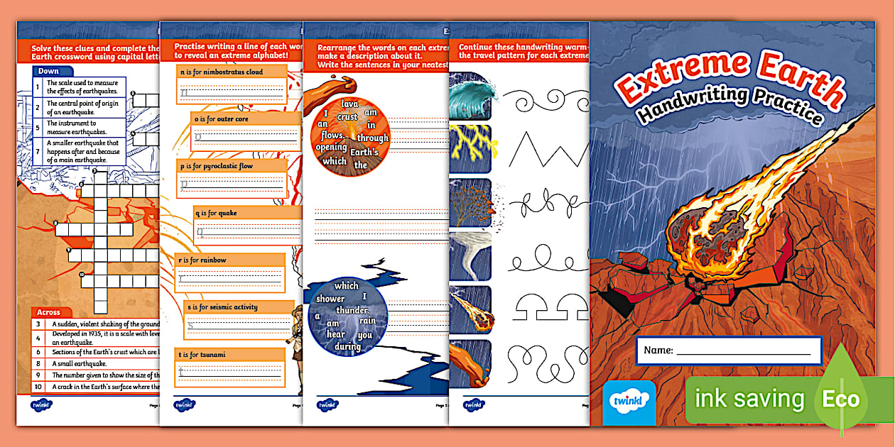 KS2 Extreme Earth Handwriting Practice Booklet - Twinkl