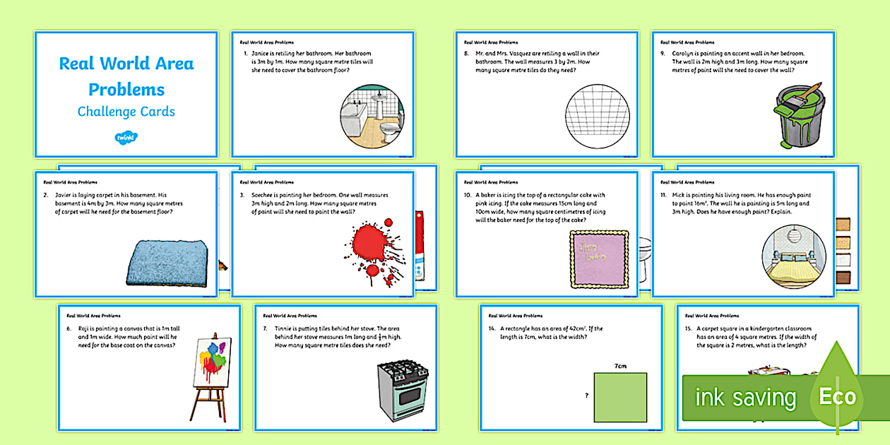 Real World Area Problems Metric Unit Challenge Cards