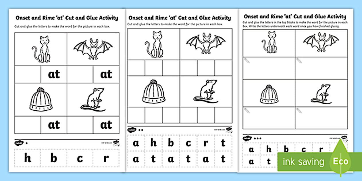 'at' Onset and Rime Differentiated Worksheet / Worksheets