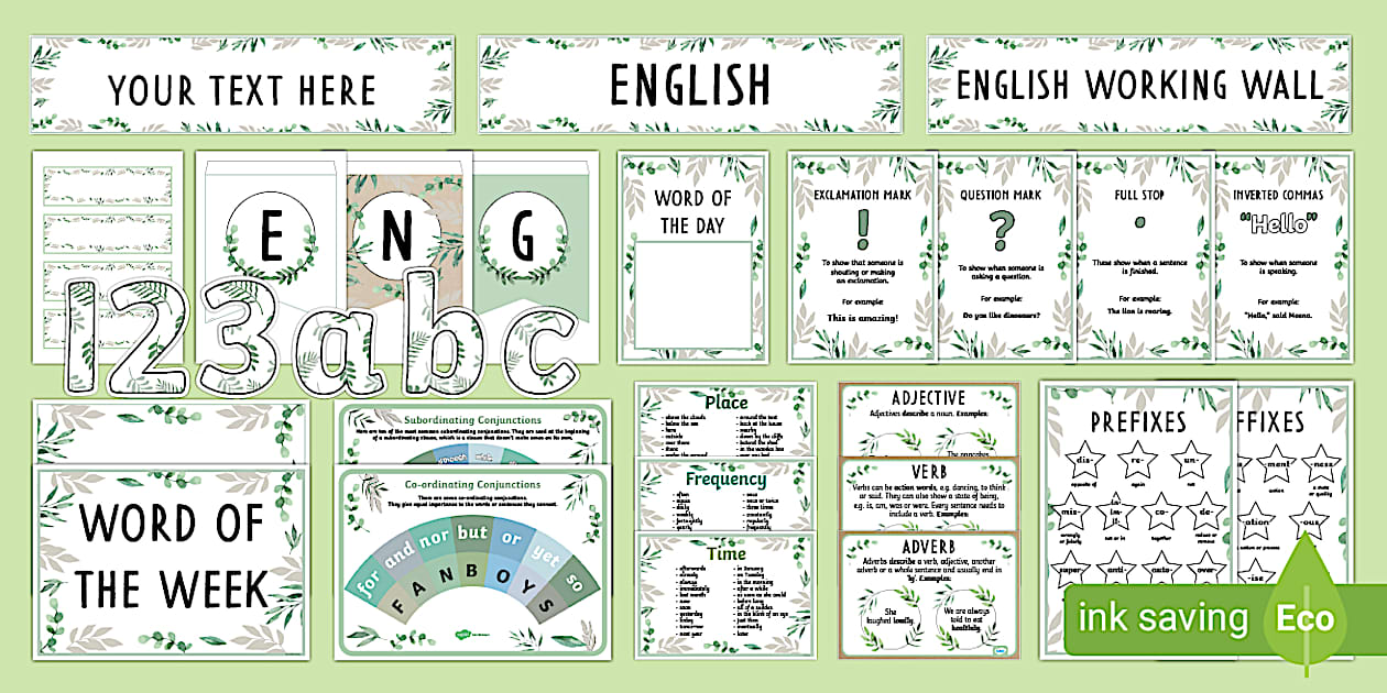 Botanical-Themed English KS2 Working Wall Set Up Pack