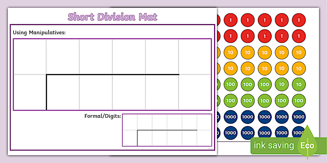 👉 KS2 Short Division Manipulatives/Digits Mat (4 digits by 1 digit)