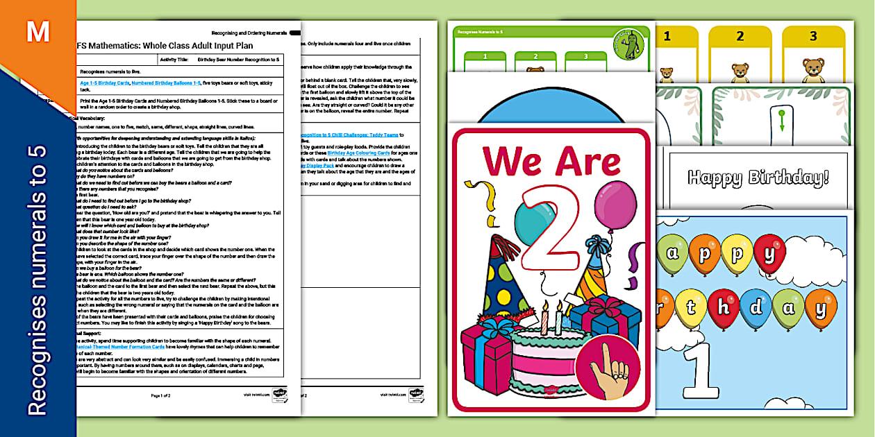 EYFS Birthday Bear Number Recognition to 5 Adult Input Plan
