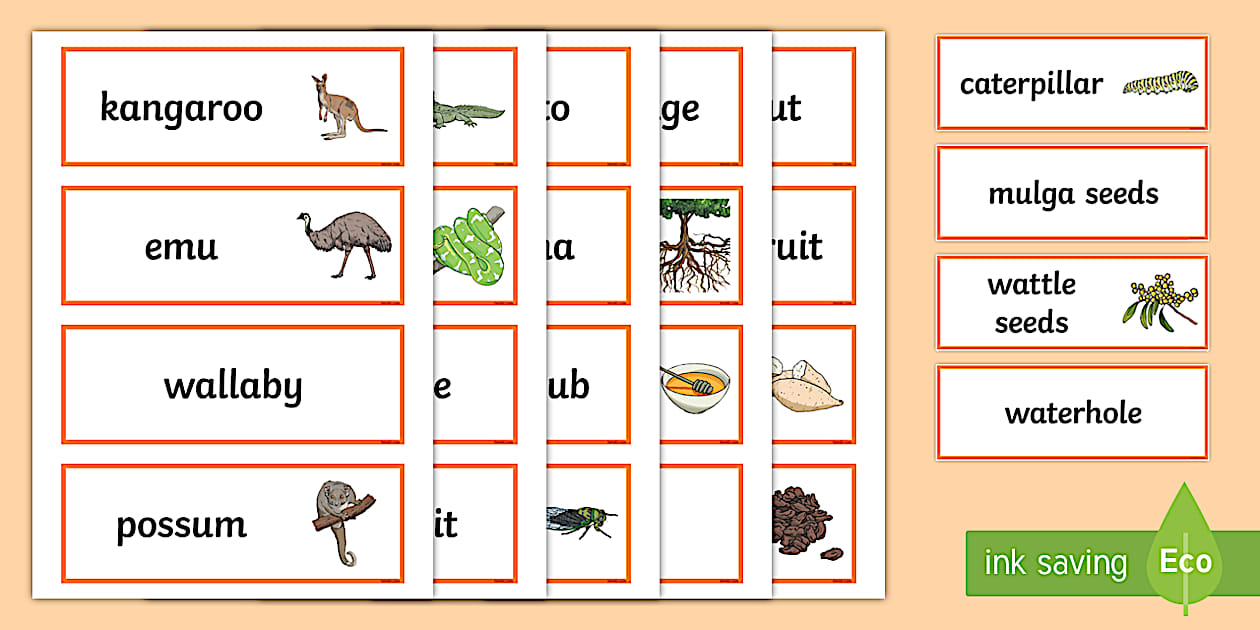 Traditional Aboriginal Food Word Cards