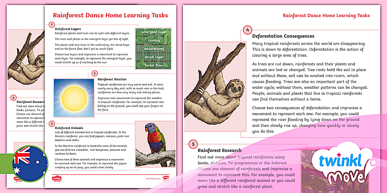 Move PE: Year 3 Rainforest Dance: Home Learning Tasks