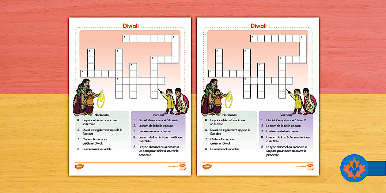 Diwali Primary Crossword French