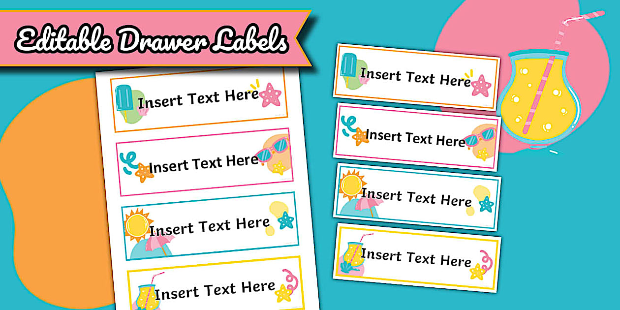 Summer Vibes Themed Editable Drawer Labels