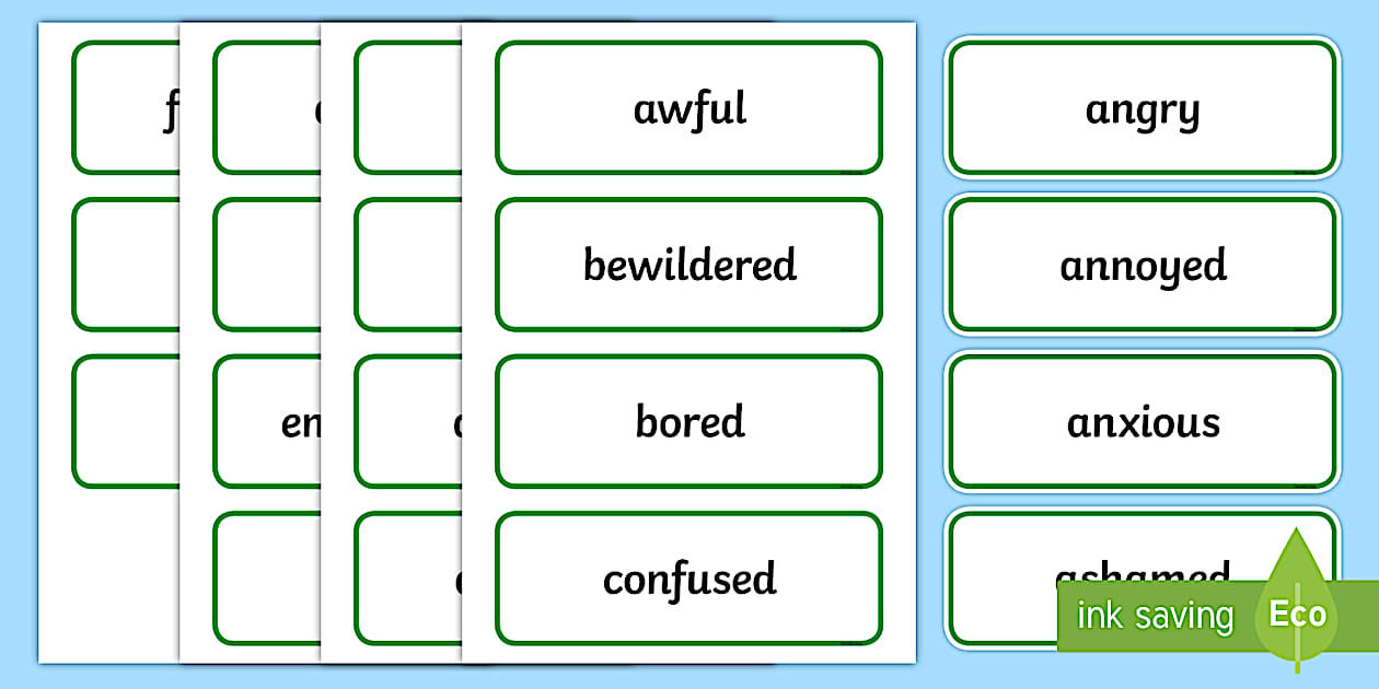 Uncomfortable Feelings Adjectives Word Cards