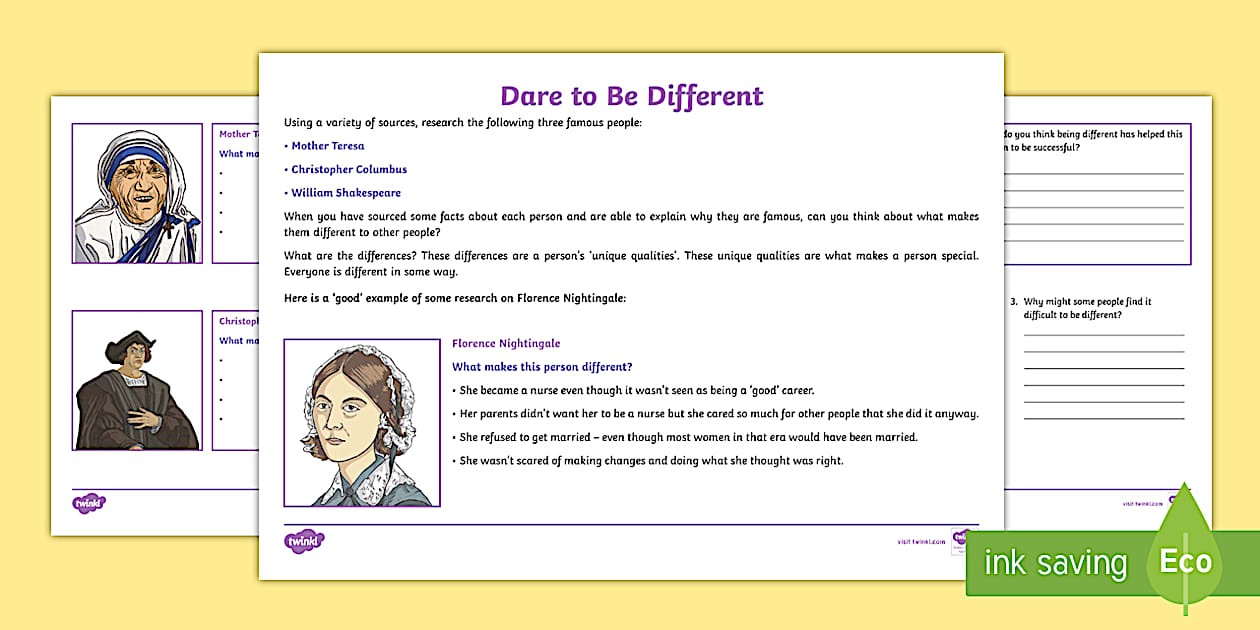 Dare to Be Different Worksheet (teacher made) - Twinkl