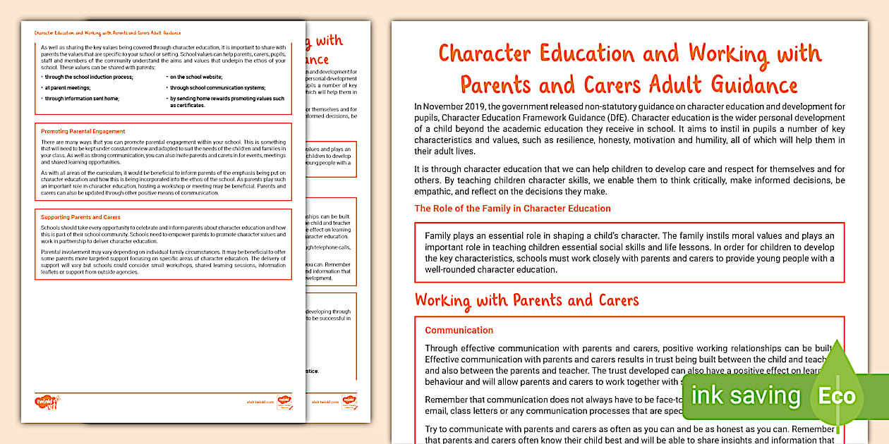 Character Education and Working with Parents Adult Guidance