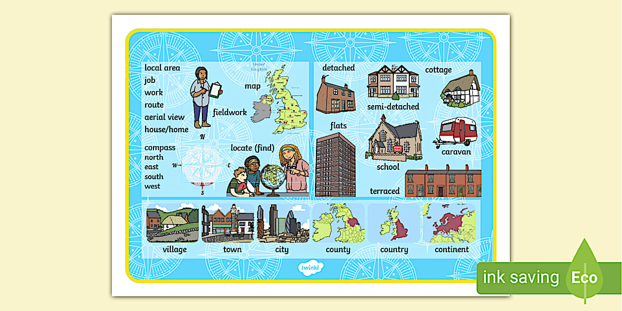 Editable Our Local Area Word Mat (teacher made) - Twinkl