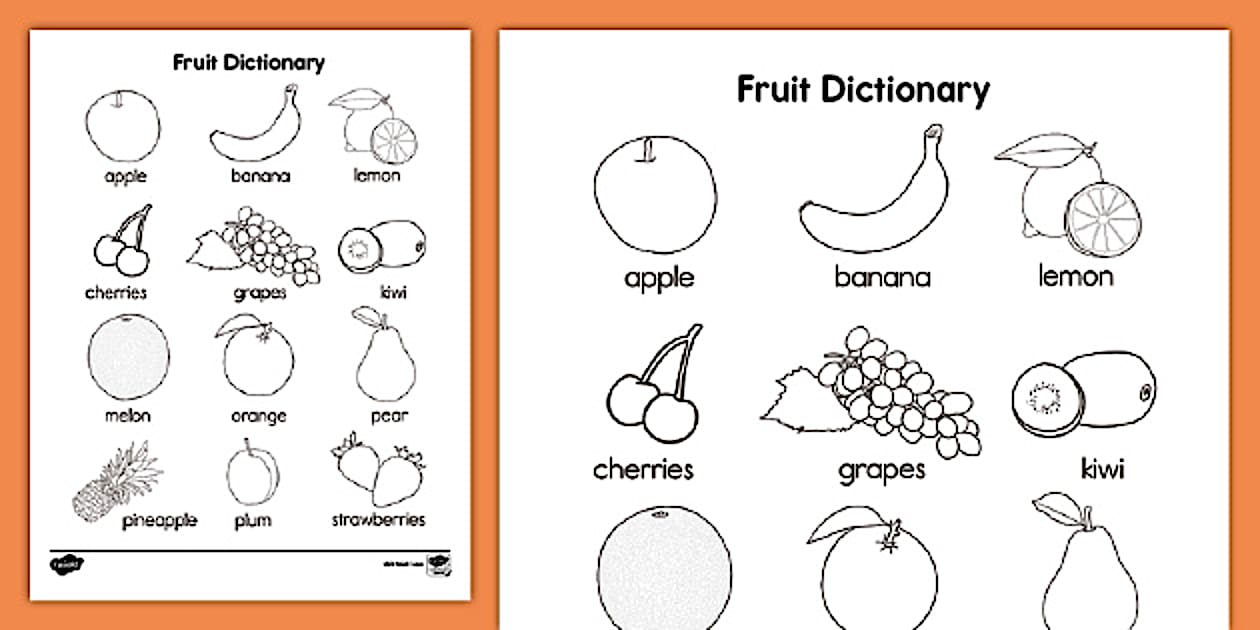 Fruit Dictionary Coloring Page (Teacher-Made) - Twinkl