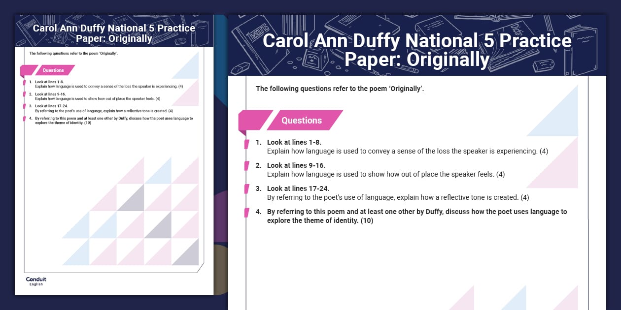 Carol Ann Duffy: Originally Practice Paper | National 5
