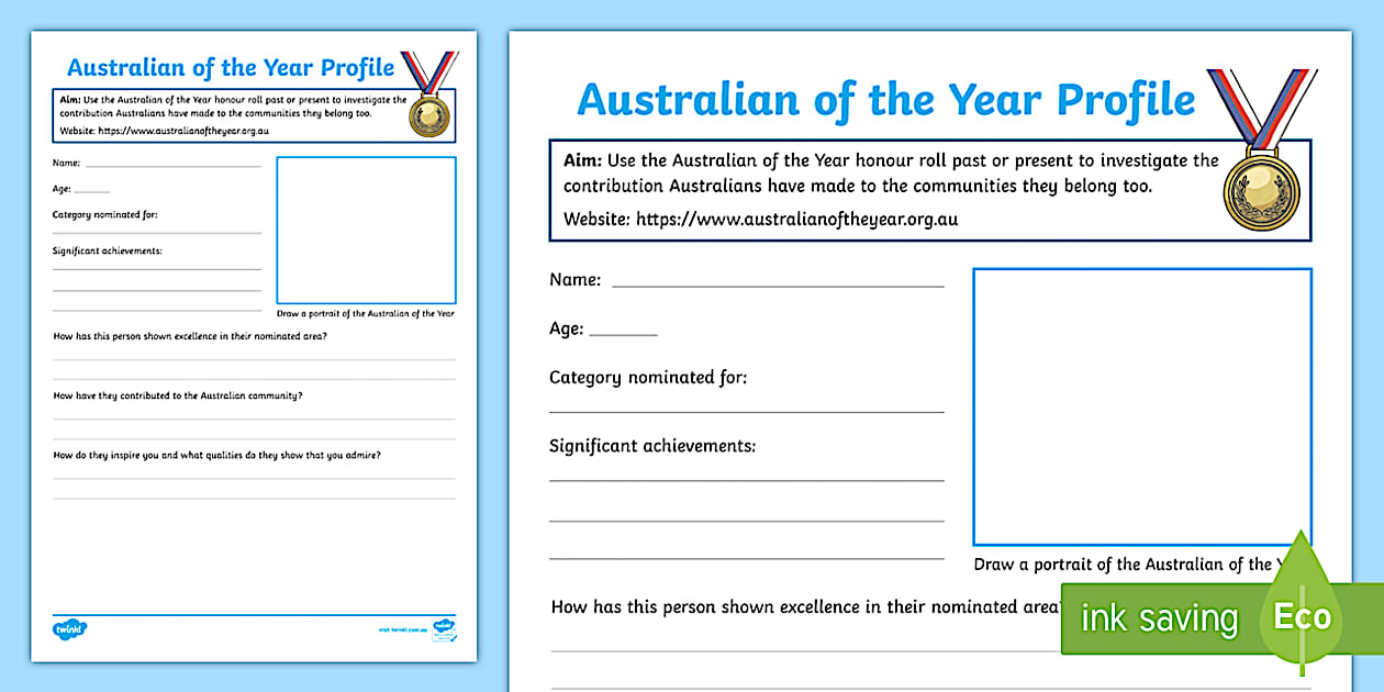 Australian of the Year Worksheet