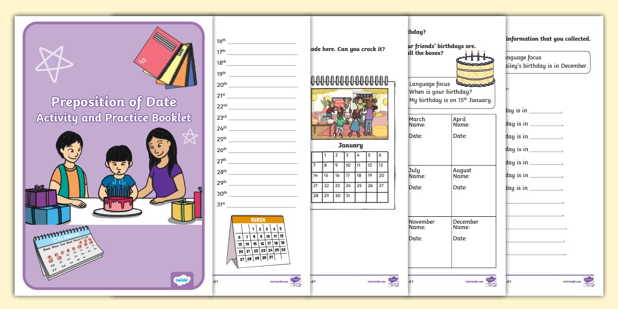 Preposition of Date Activity and Practice Booklet - Twinkl