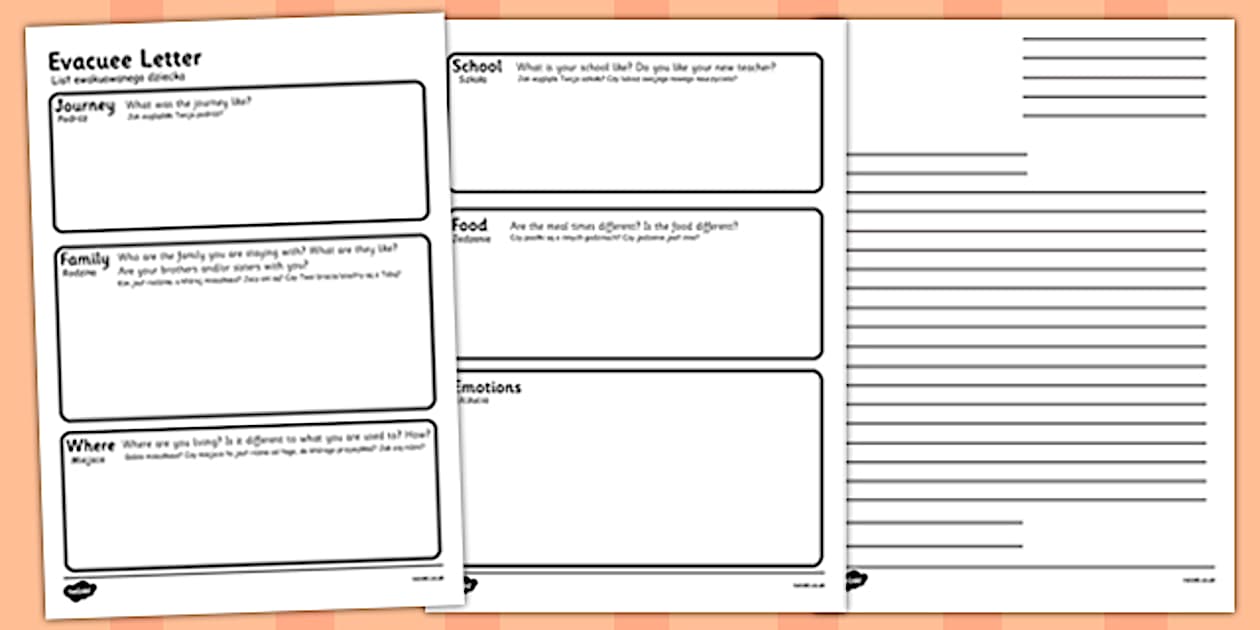 Evacuee Letter Writing Frame Polish Translation - Twinkl