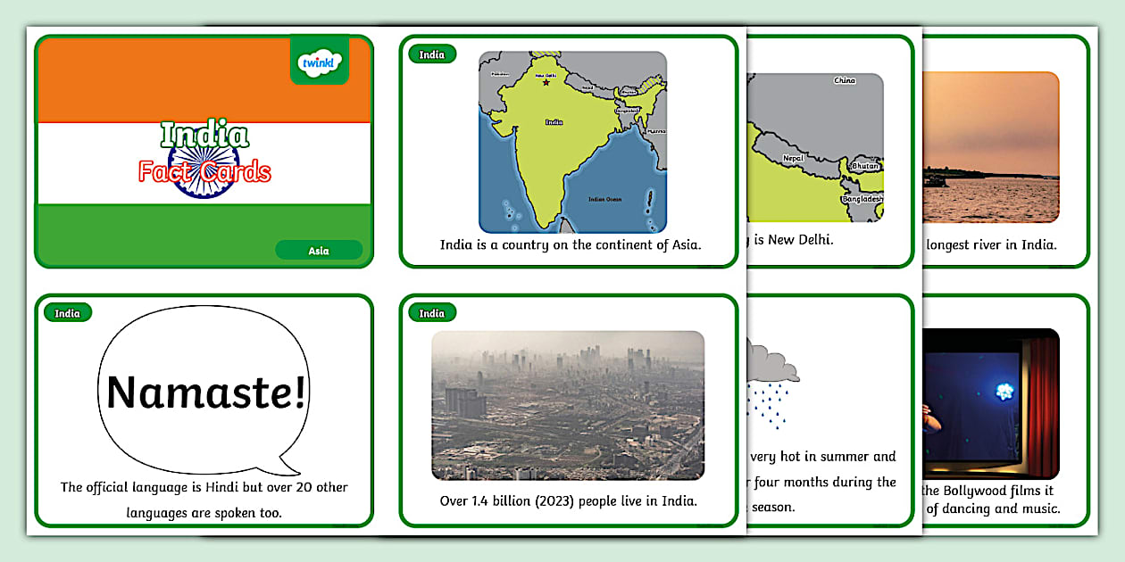 KS1 India Fact Cards - KS1 - Geography - Asia - Twinkl